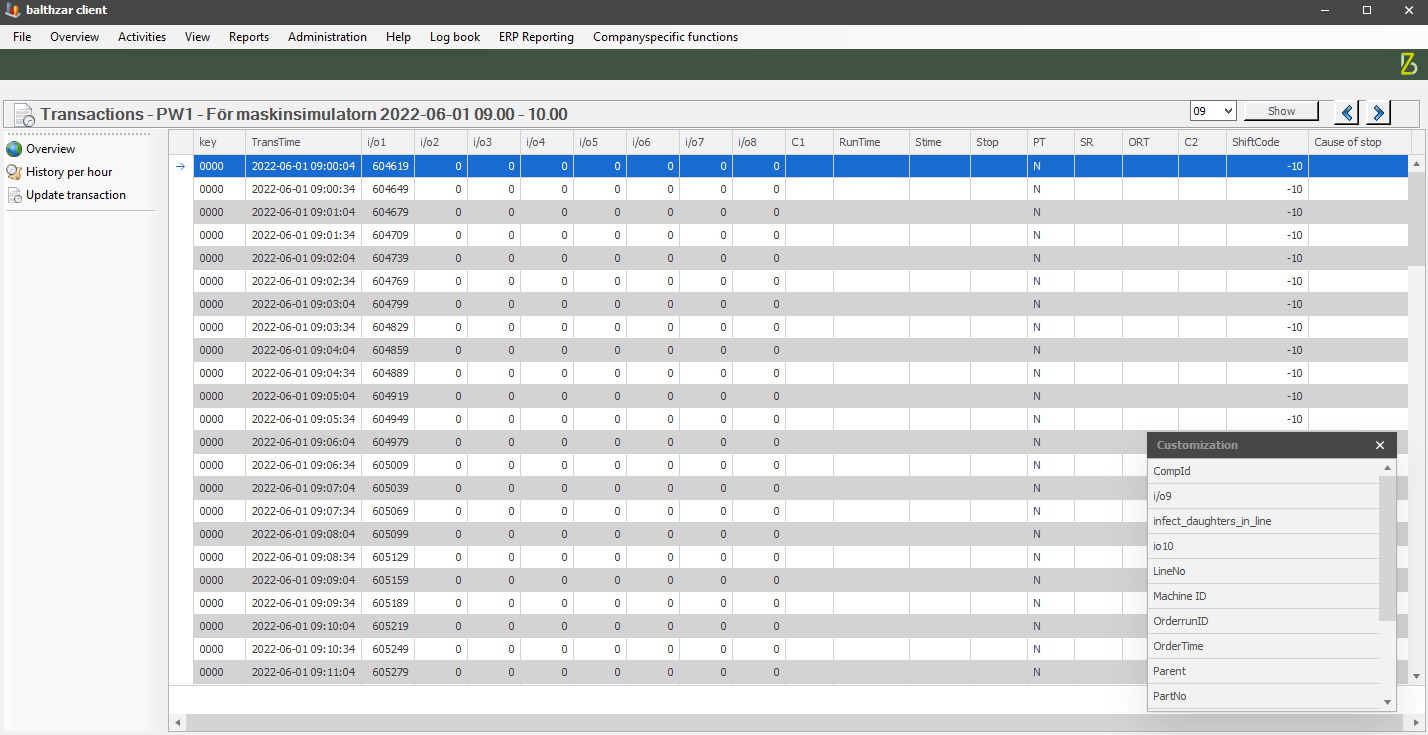 Transactions history
