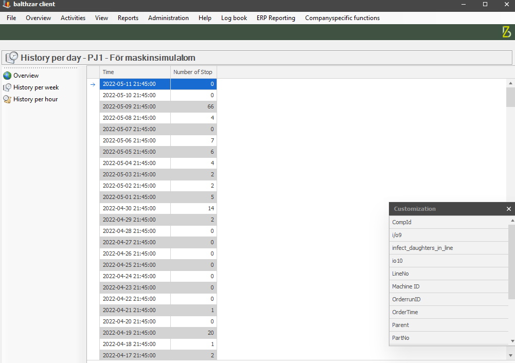 Transactions history