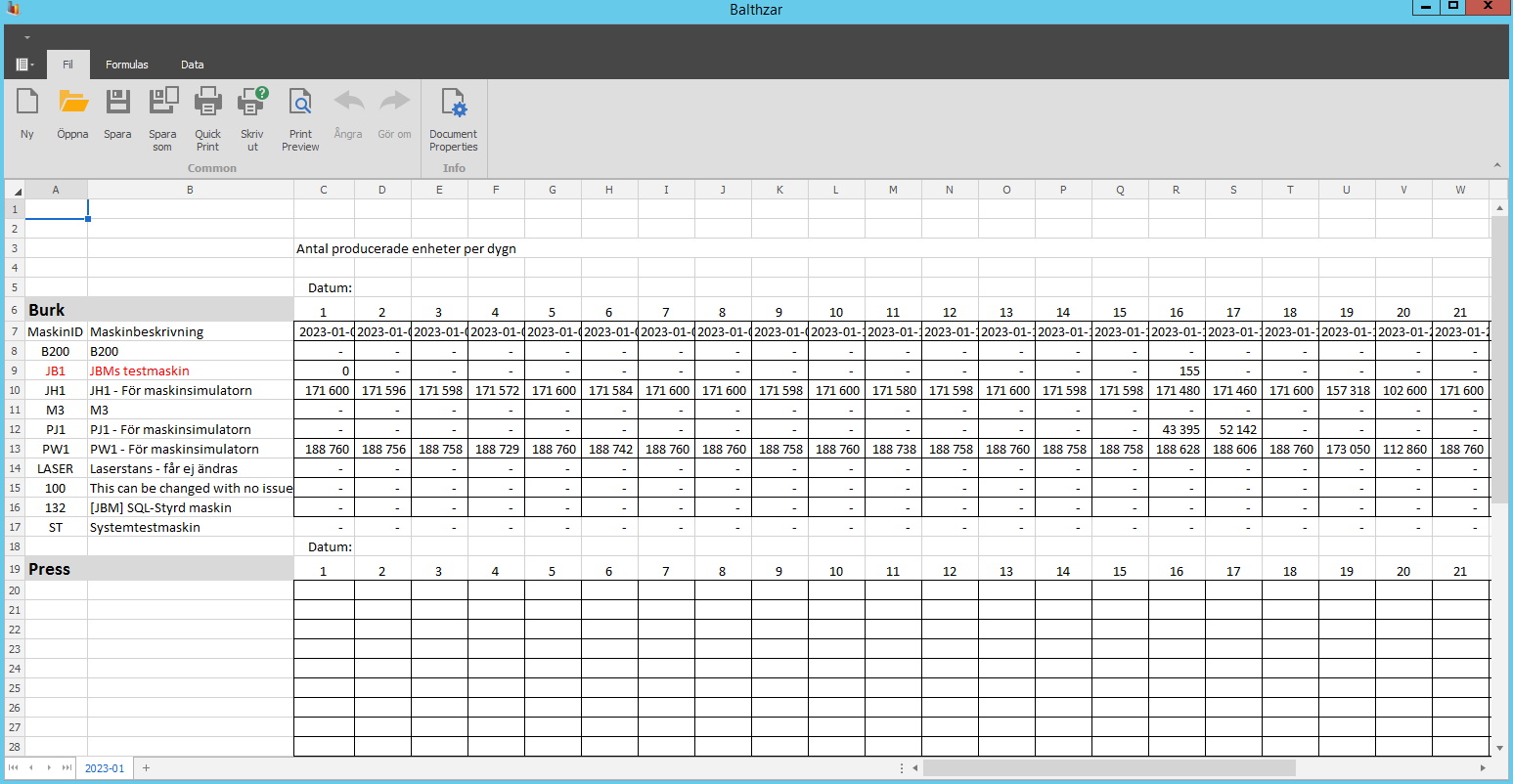 Produktionsuppfoljning maskin per dag - Excel